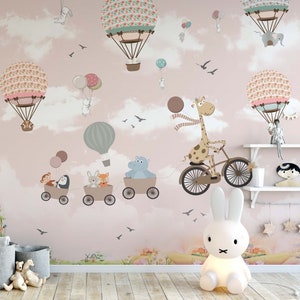 Pink Wallpaper / Flying Rabbits Wallpaper / Air Balloons Wallpaper ...