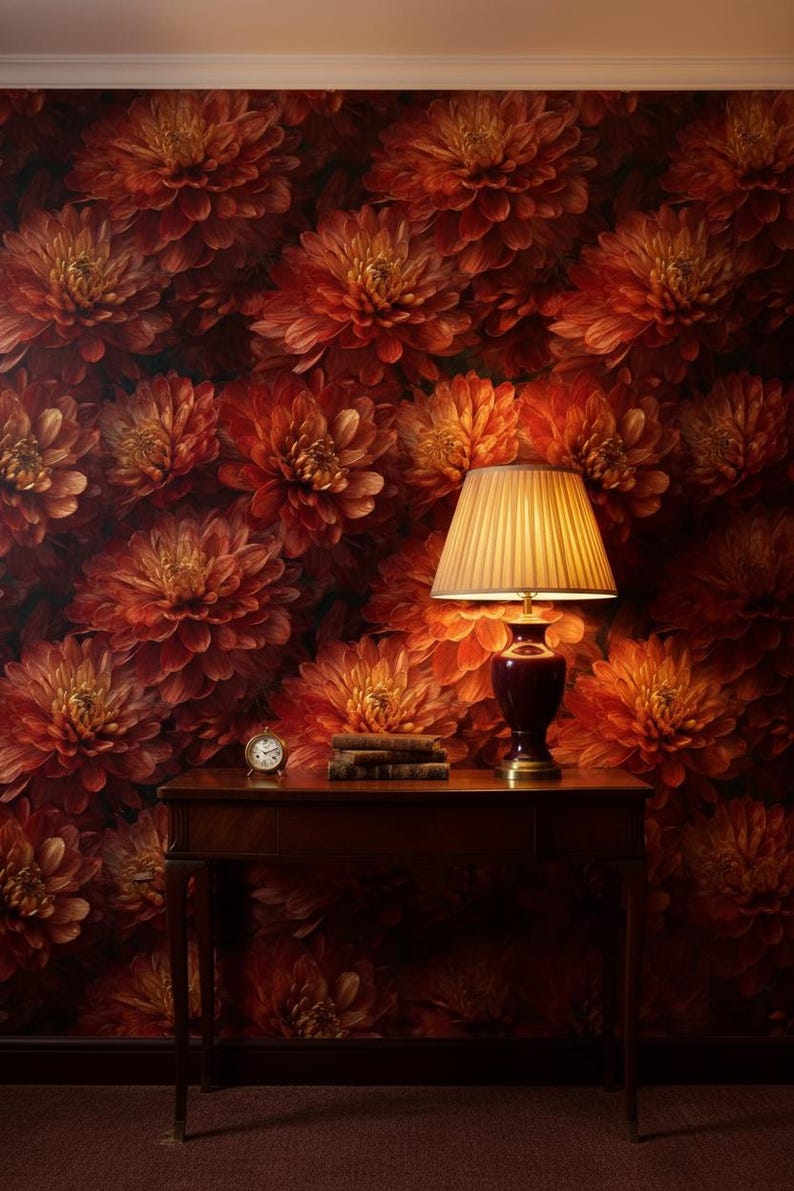 Floral Wallpaper Red Flowers Removable Peel and Stick Traditional Wall ...