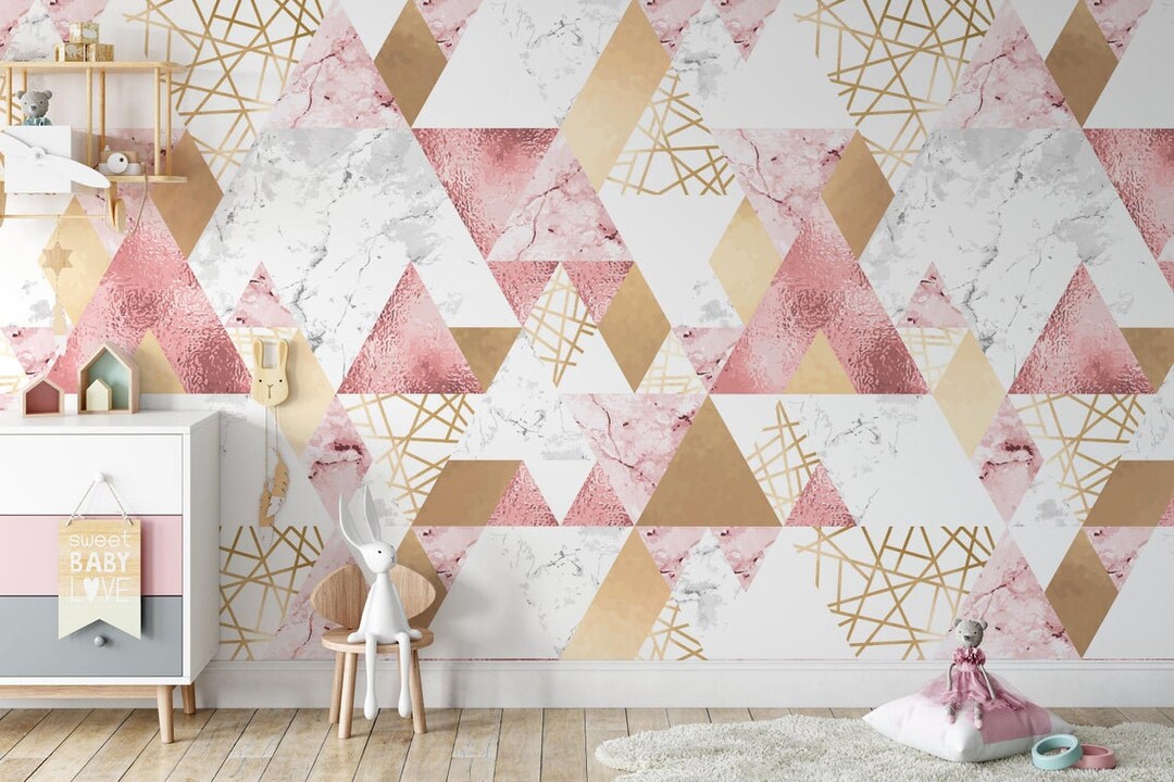 Geometric Triangles Wallpaper / Marble Triangles Wallpaper / Peel ...