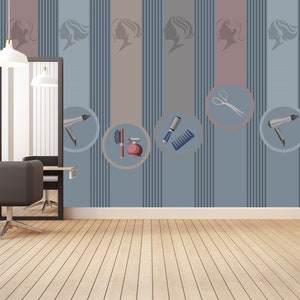 Buy Woman Hairdresser Wallpaper / Blue Wallpaper / Striped Wallpaper ...