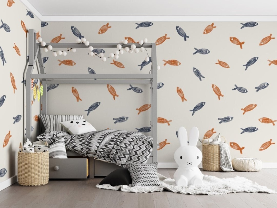 Cute Fishes Wallpaper Kids Room Peel and Stick Wall Decor Nursery Wall ...