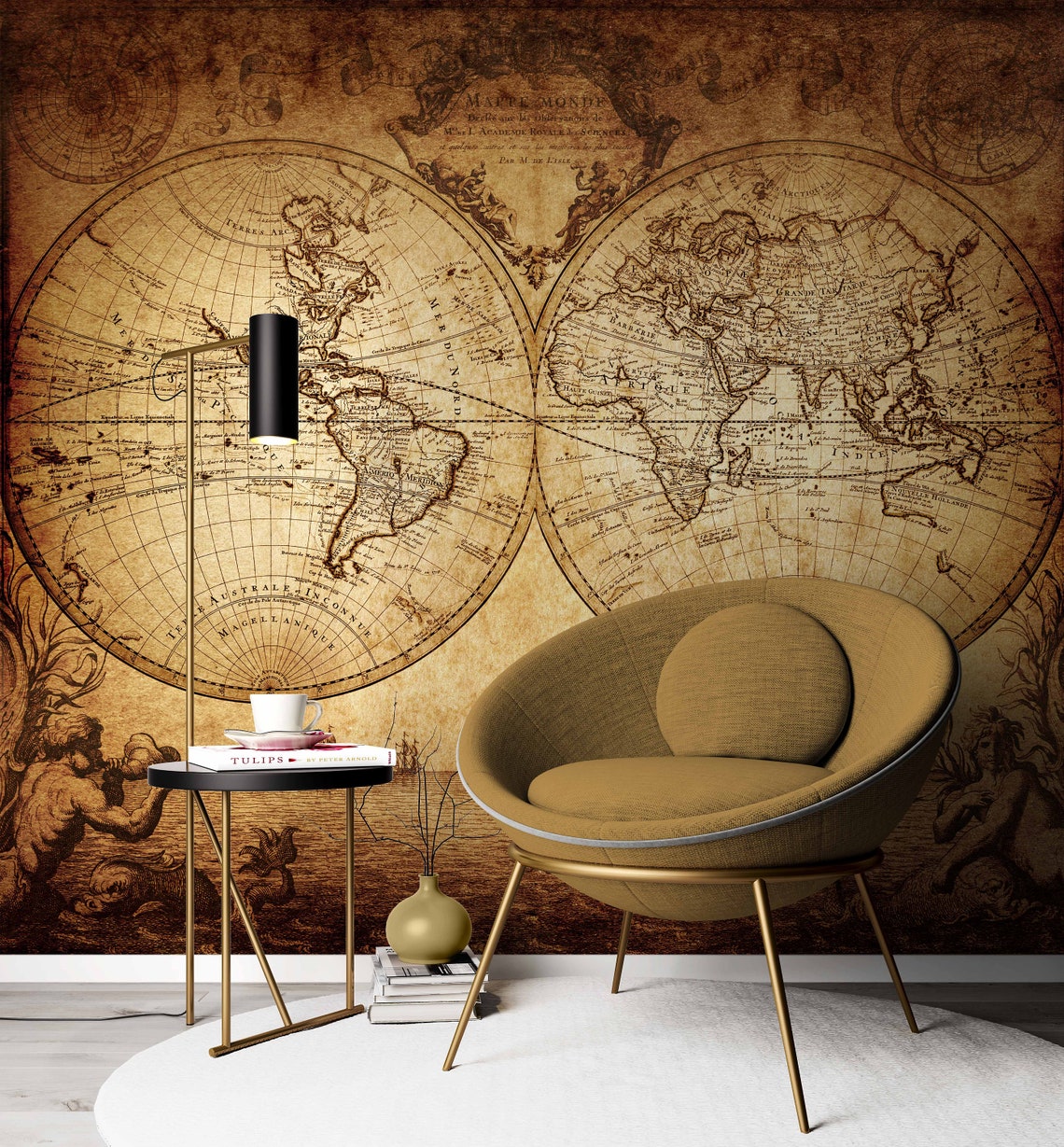 Old Style World Map Wallpaper / Vintage World Map Wallpaper / Brown ...