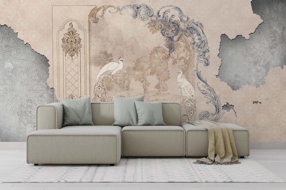 Broken Wall Wallpaper / Rococo Wallpaper / Beige Wallpaper / | Etsy