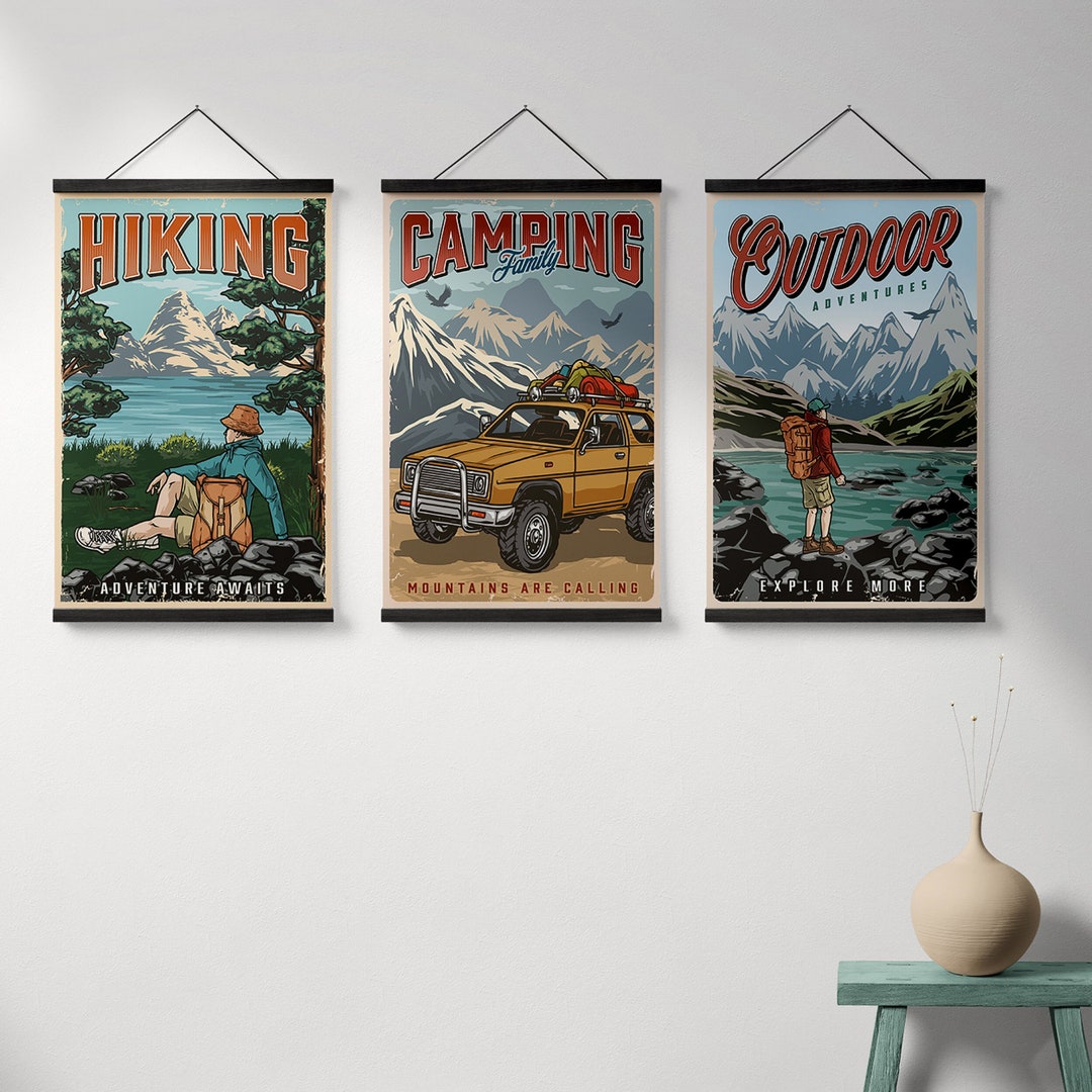 Adventure Camping Canoe Mountain Off-road Vehicle Wall Art 3 Set ...