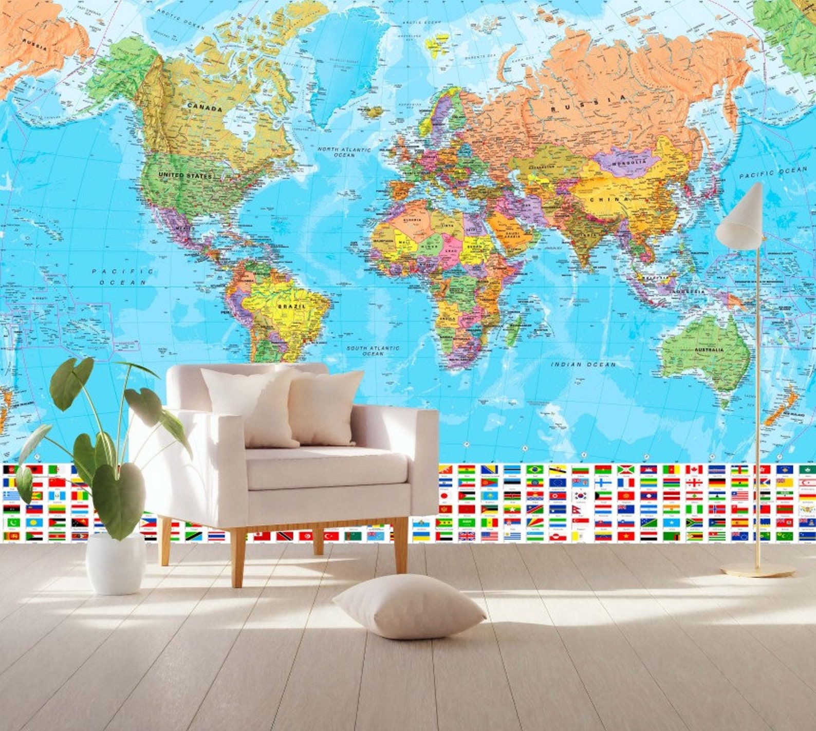 World Map Wallpaper / Country Flags Wallpaper / Blue Wallpaper | Etsy