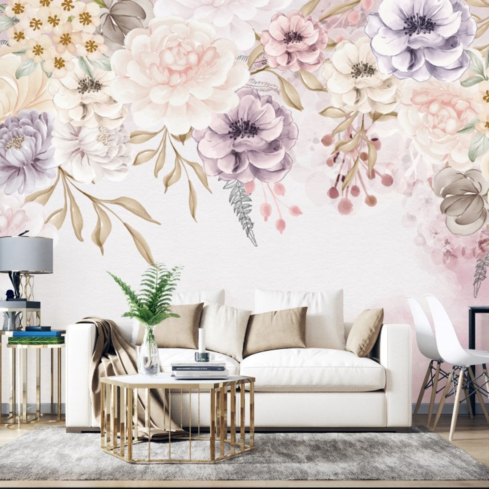 Bunte Blumen Tapete / Abstrakte Tapete / Florale Tapete / Blumen Tapete ...