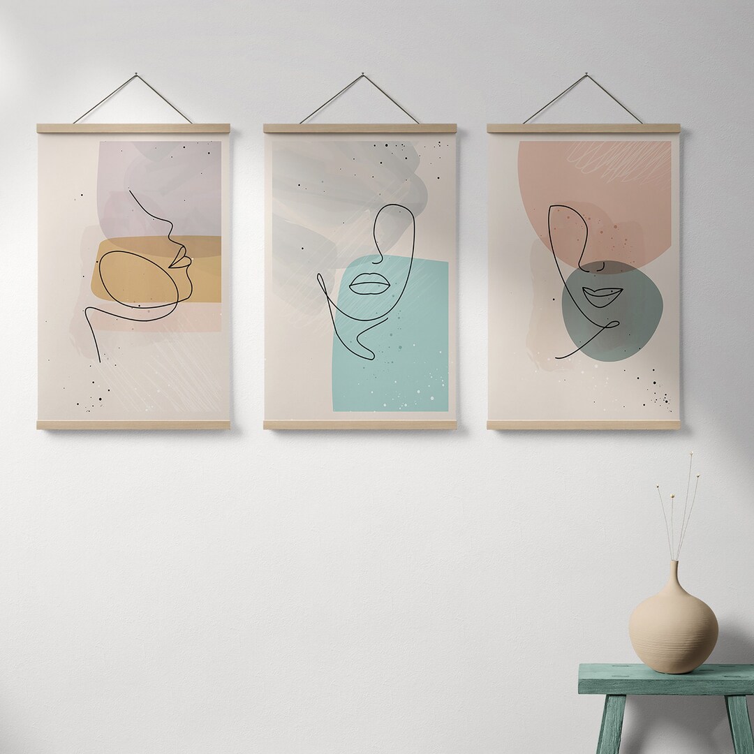 Modern Abstract Human Face Poster Colorful Wall Art 3 Set Hanging ...
