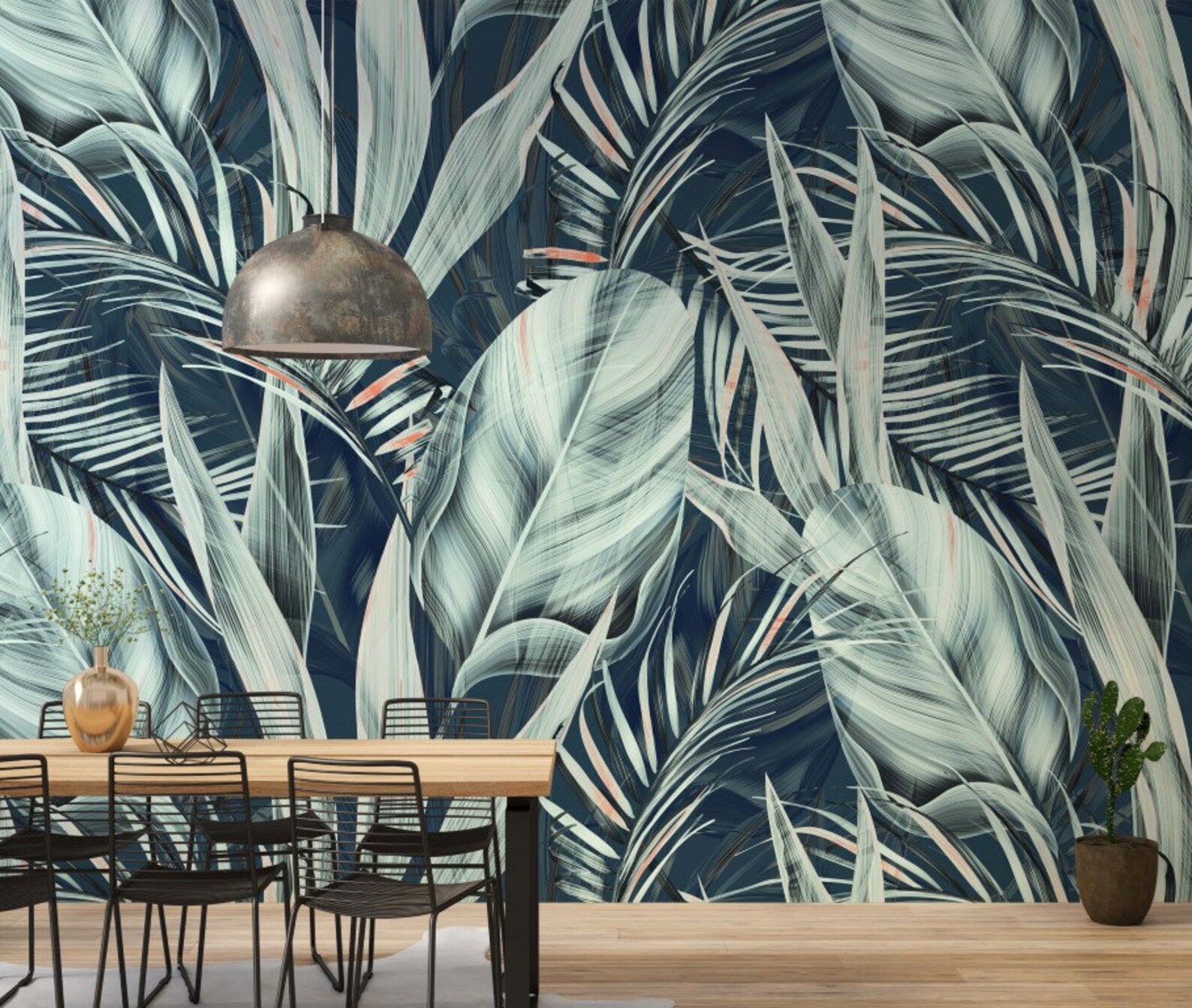 Exotic Leaves Wallpaper Green Leaves Peel and Stick Floral Wall Mural ...