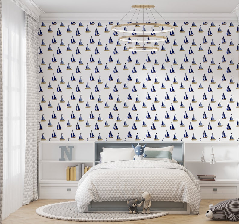 Blue Sailing Wallpaper Rowing Boat Wall Decor Luxury Peel and - Etsy