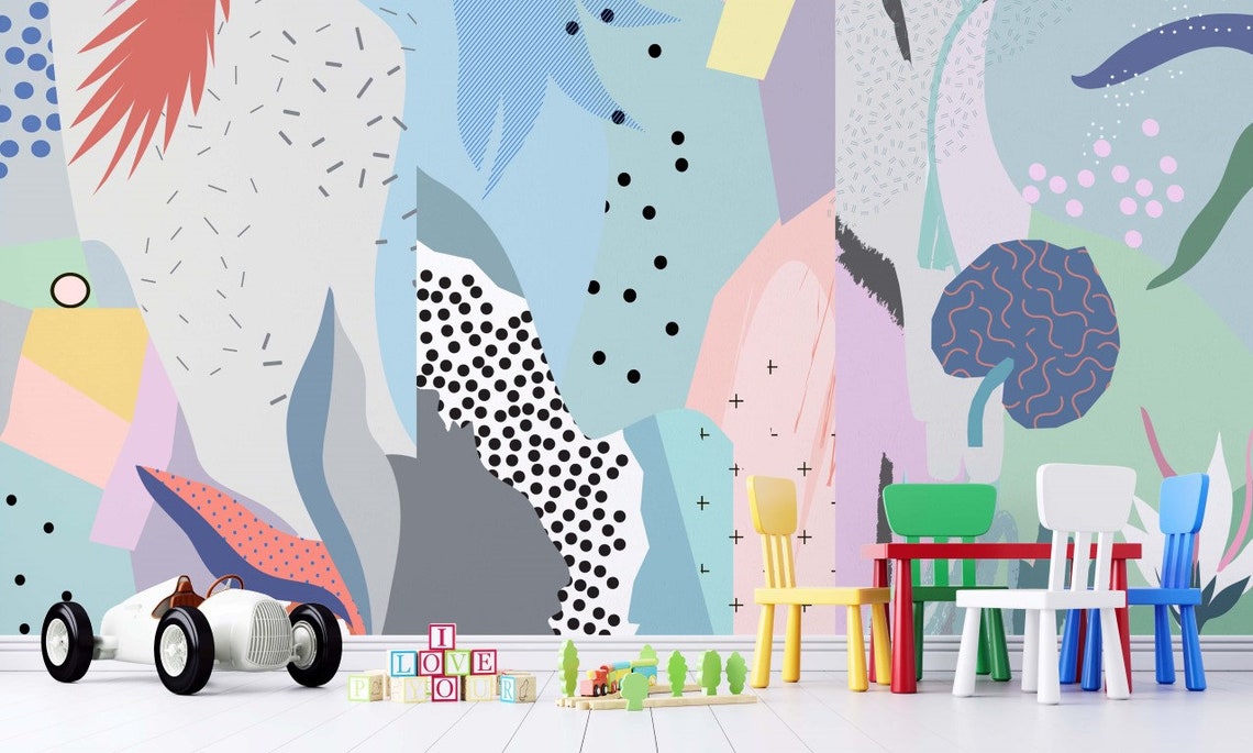 Colorful Random Shapes Wallpaper / Vivid Colored Wallpaper / - Etsy