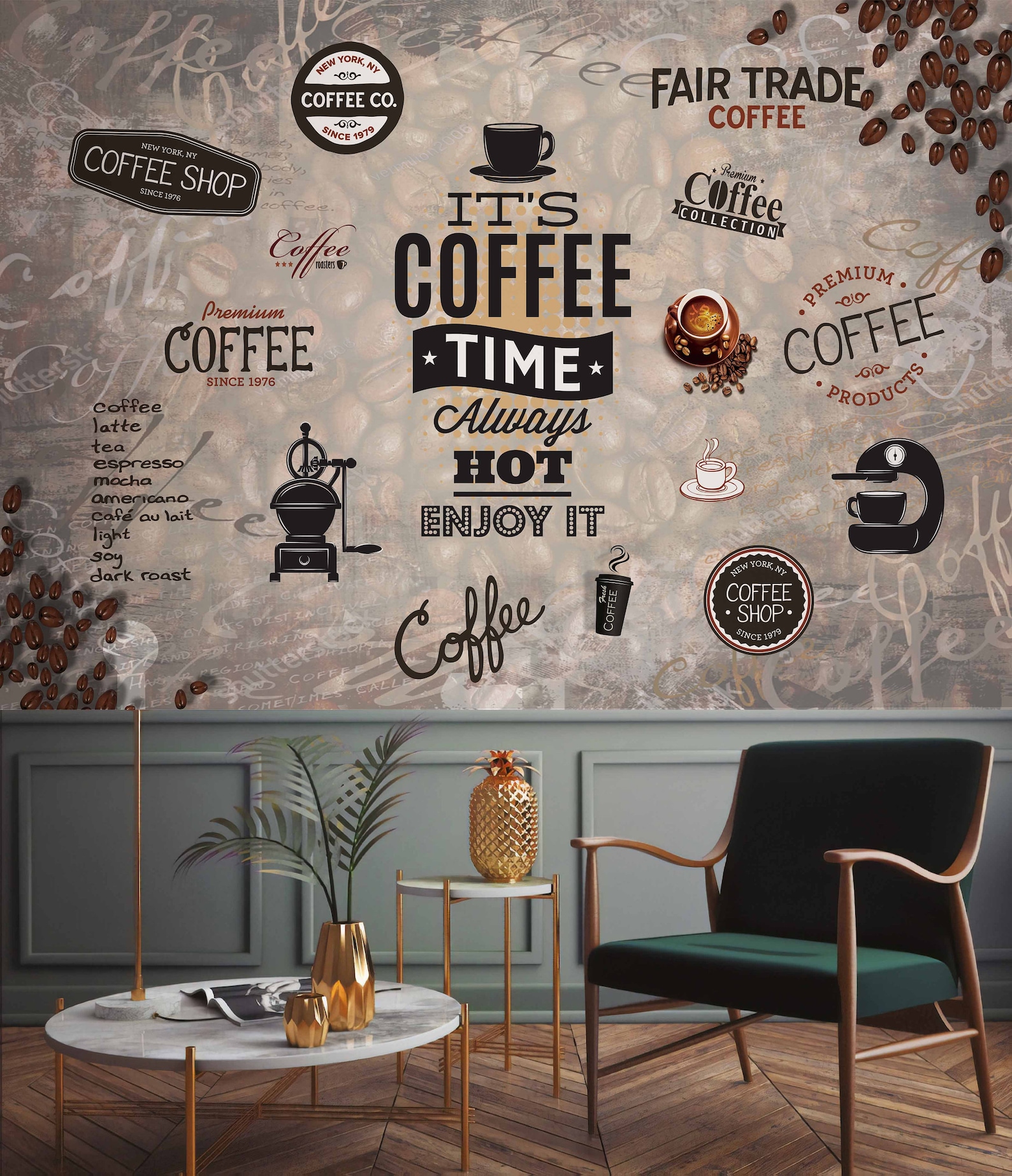 Coffee Themed Wallpaper / Coffee Wallpaper / Cafe Wallpaper / Peel & Stick Wallpaper / Removable ...