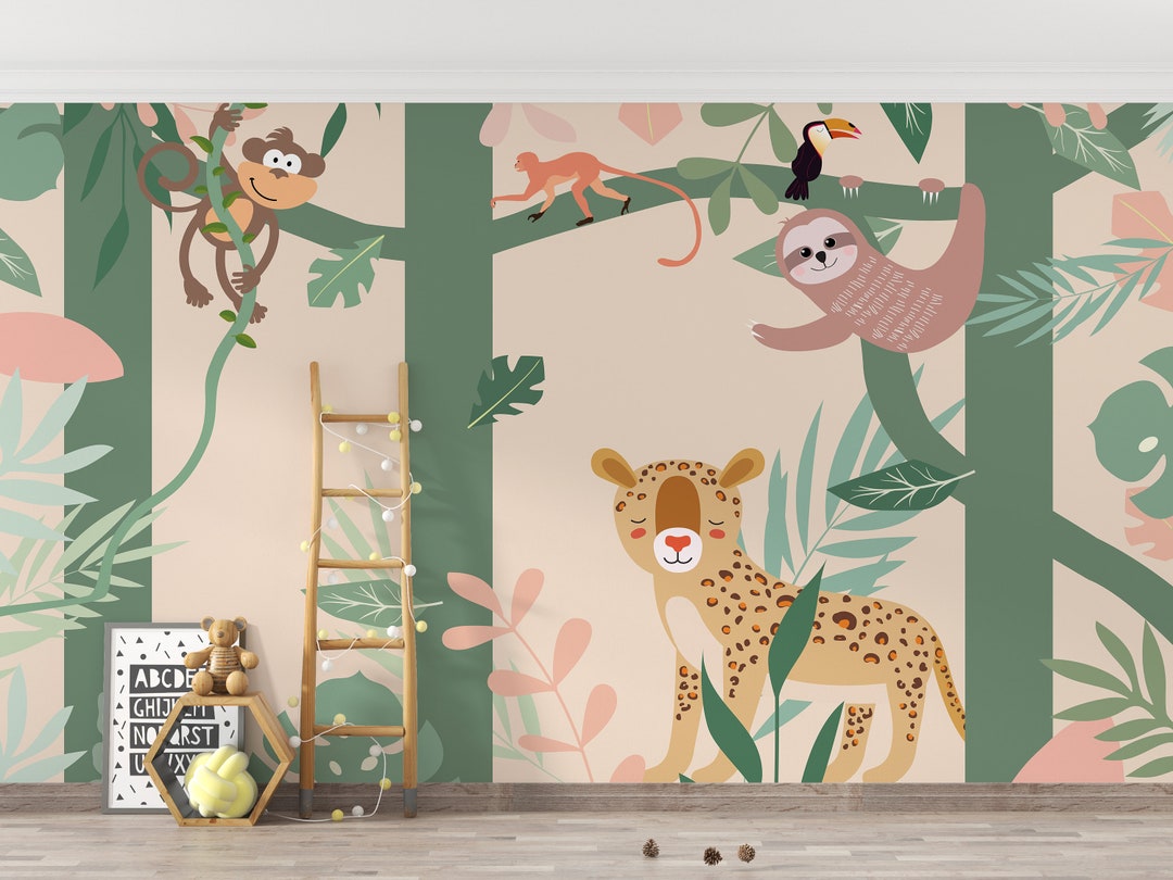Animals Wallpaper Kids Peel and Stick Jungle Wall Mural Nursery Wall ...