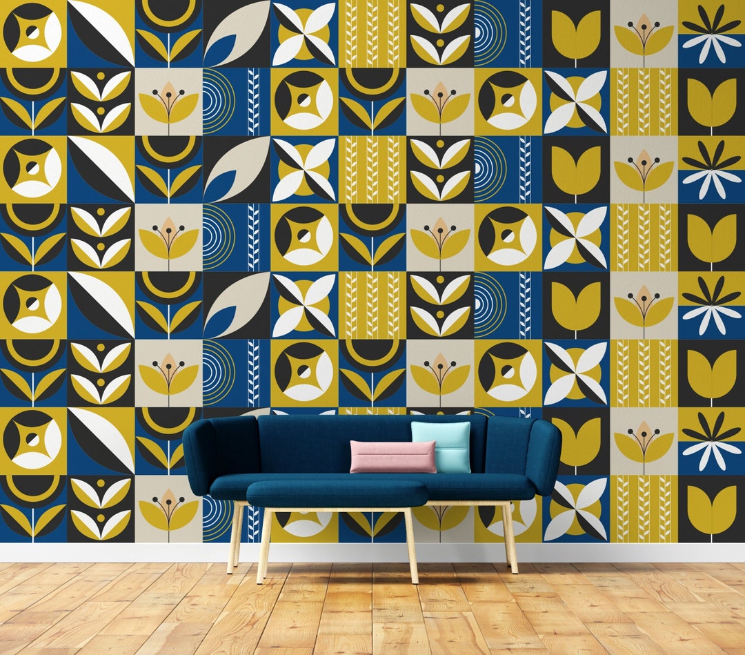 Scandinavian Design Pattern Wallpaper Minimalist Shapes Removable - Etsy