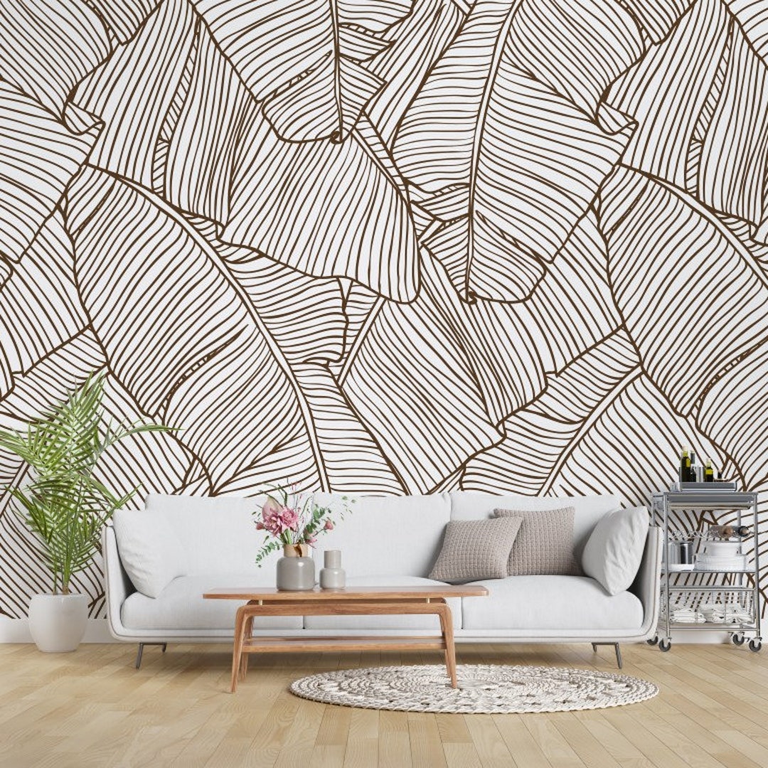 Pencil Drawing Leaves Wallpaper Scandinavian Design Wall Decor Abstract ...