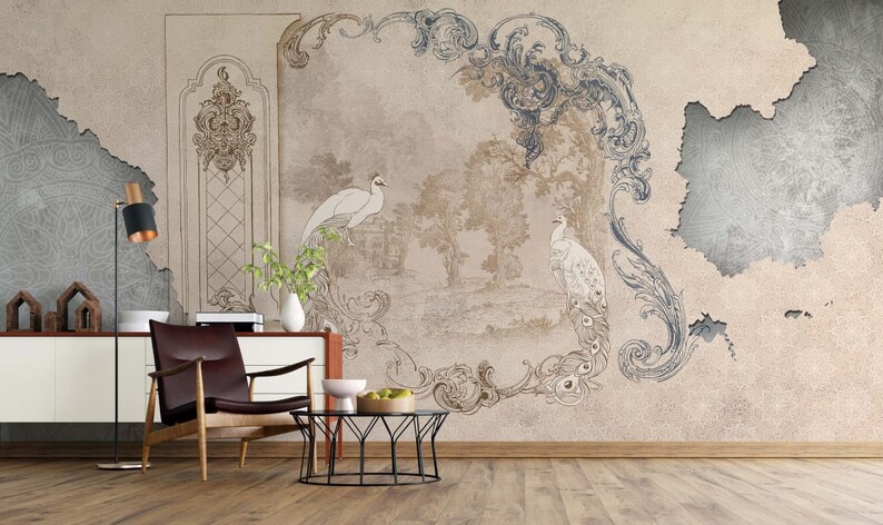 Broken Wall Wallpaper / Rococo Wallpaper / Beige Wallpaper / Peel ...