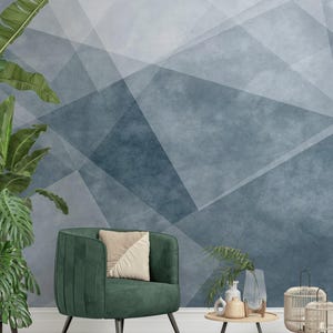 Abstract Geometric Shapes Wallpaper Creative Design Wall Decor Blue and ...