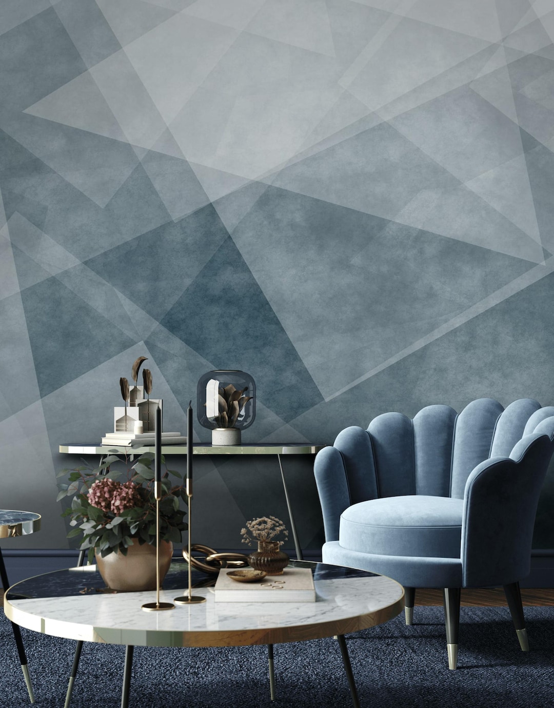 Abstract Geometric Shapes Wallpaper Creative Design Wall Decor Blue and ...