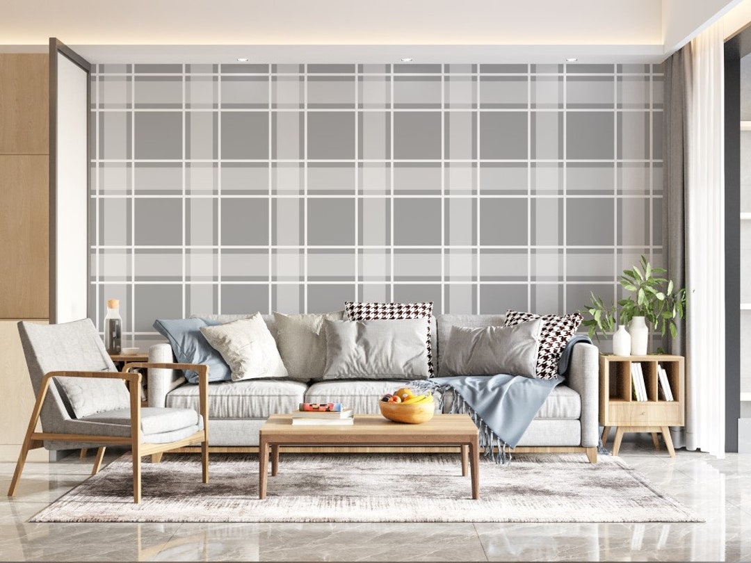 Geometric Squares Wallpaper Gray White Transitions Peel and Stick Wall ...