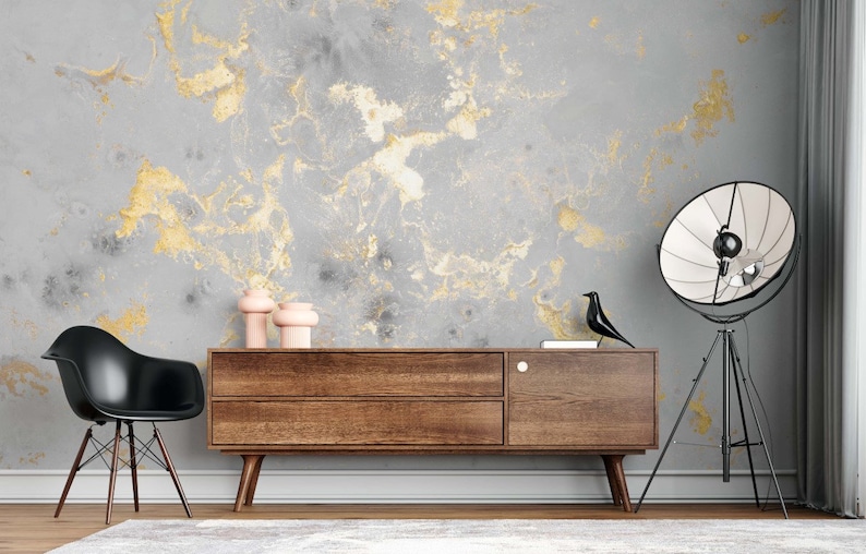 Orange and Gray Lightning Texture Wallpaper / Modern Marble | Etsy