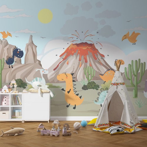 Dino Wallpaper / Erupted Volcano Mountains Wallpaper / - Etsy