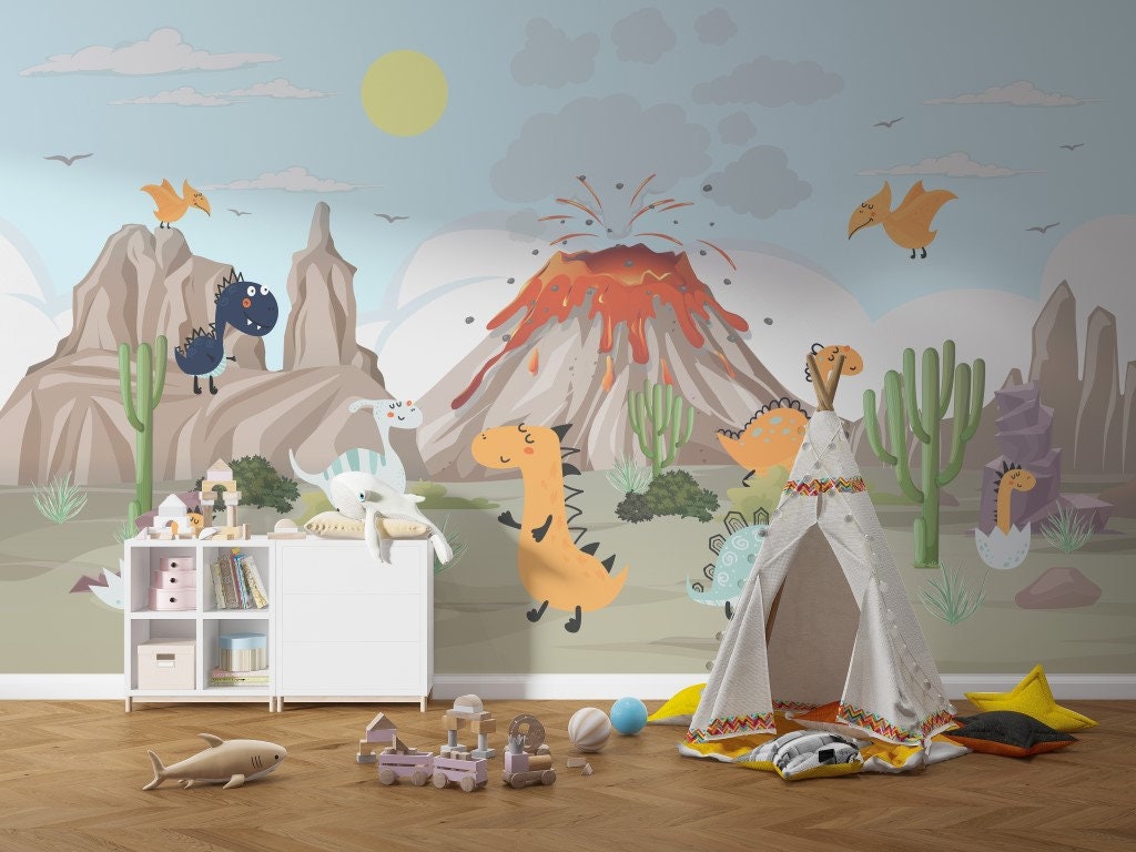 Dino Wallpaper / Erupted Volcano Mountains Wallpaper / - Etsy