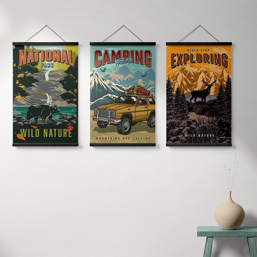 Beer Drink Bar Alcohol Wall Art 3 Set Hanging Poster With Wood Frames ...