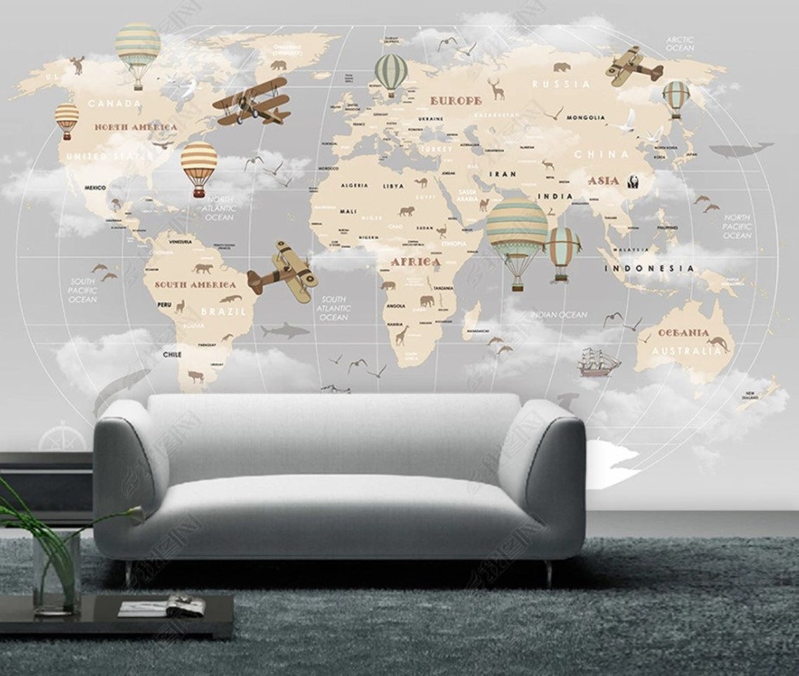 Ellipse World Map Wallpaper / Wallpaper for Kids Room / Peel - Etsy
