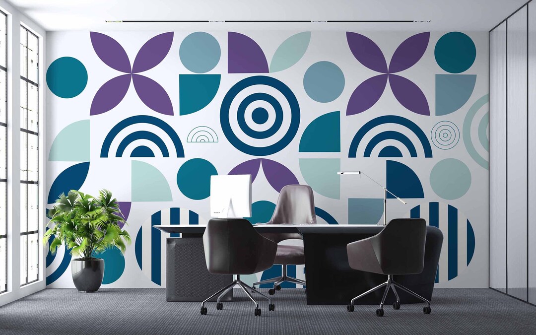 Geometric Pattern Wallpaper Versatile Design Removable Purple Turquoise ...