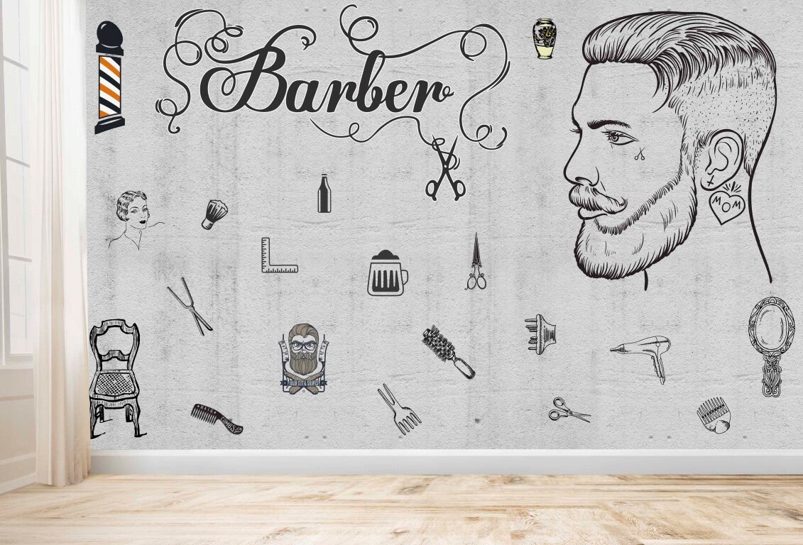 Barber Themed Haircut Supplies Wallpaper / Hairdresser | Etsy