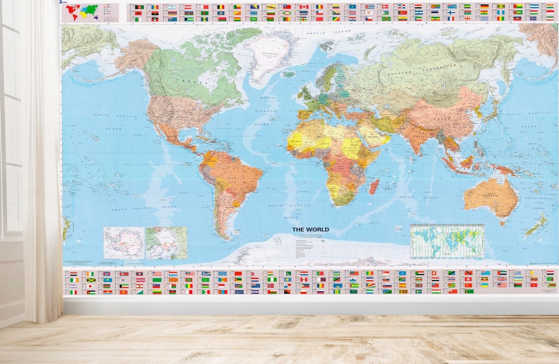 Classic World Map Wallpaper / Detailed Map Wallpaper / - Etsy Australia
