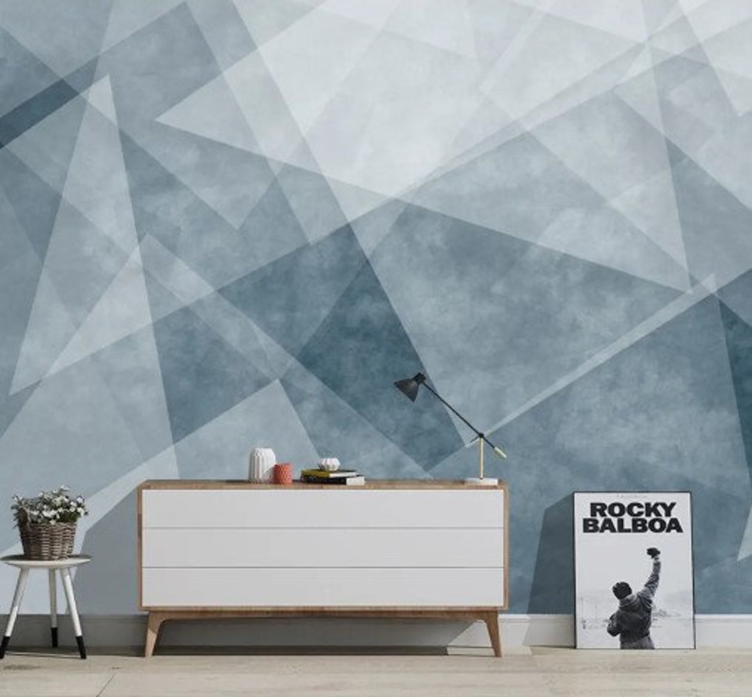 Abstract Geometric Shapes Wallpaper Creative Design Wall Decor Blue and ...