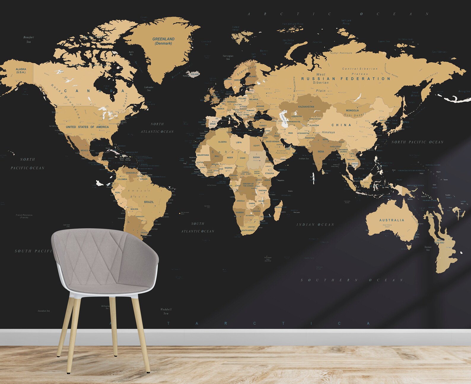 World Map Wallpaper / Cream Color Wallpaper / Dark Wallpaper / Peel ...