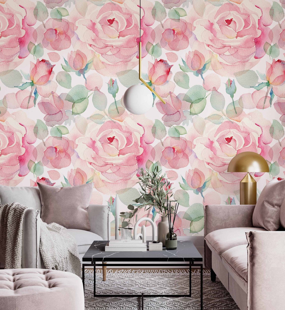 English Rose Wallpaper / Watercolor Wallpaper / Modern Floral - Etsy