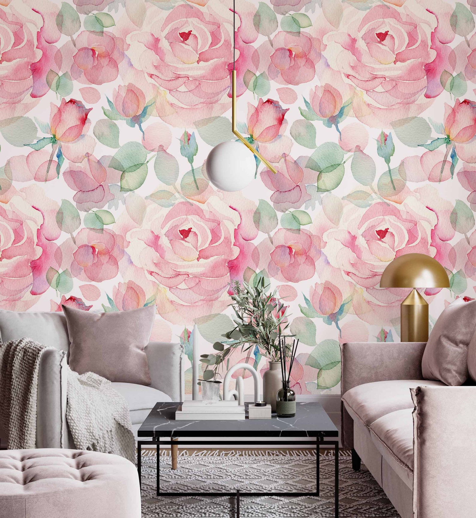 English Rose Wallpaper / Watercolor Wallpaper / Modern Floral - Etsy