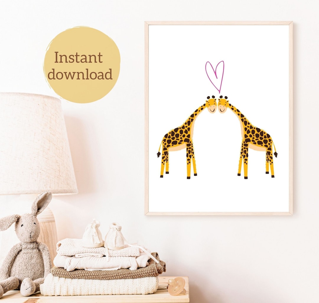 Two Lovely Giraffes Love Heart Wall Art, Anniversary Art Print Gift ...