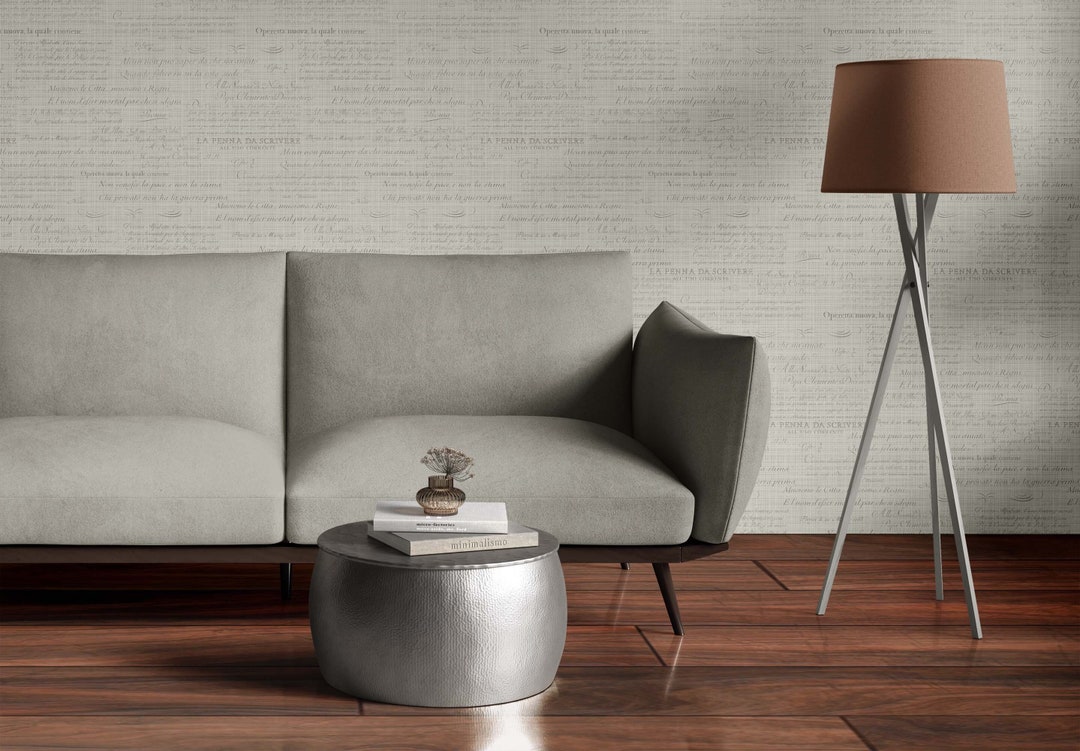 Vintage Italian Scripts Wallpaper in Greige CUSTOM SIZE Wall Mural Peel ...