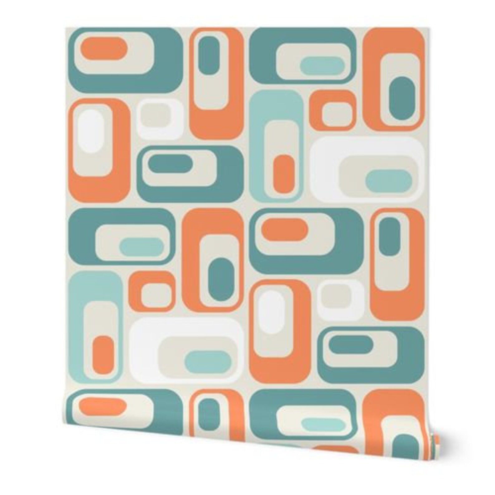 Retro Ovals Wallpaper Aqua Teal Blue Orange Grey White Peel - Etsy UK