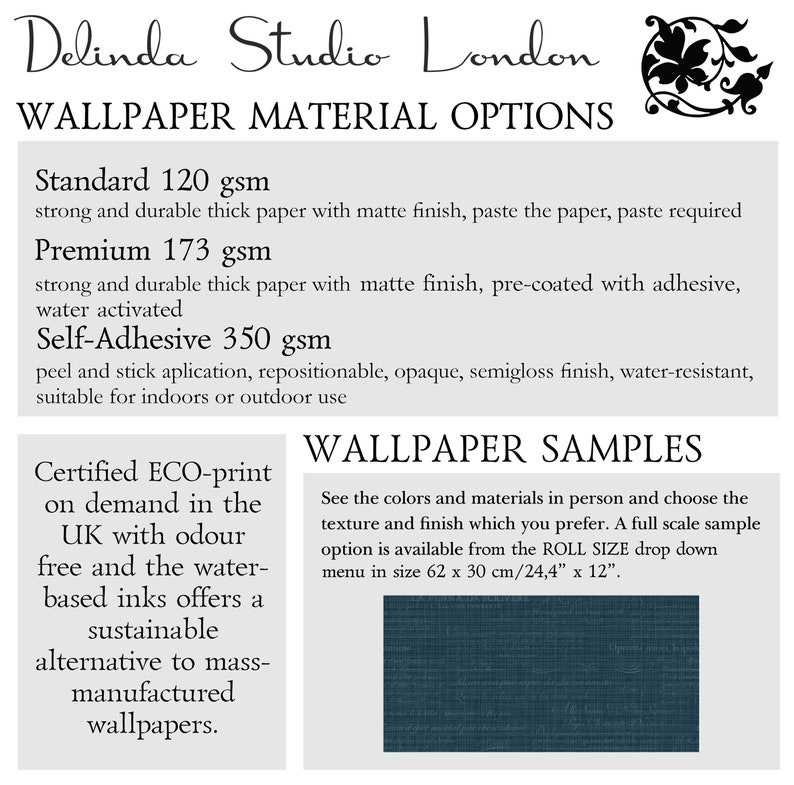 Vintage Italian Scripts Wallpaper in Slate Teal Blue CUSTOM - Etsy UK