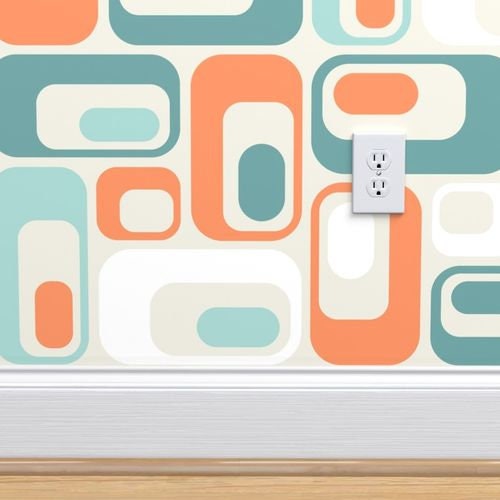 Retro Ovals Wallpaper Aqua Teal Blue Orange Grey White Peel - Etsy UK