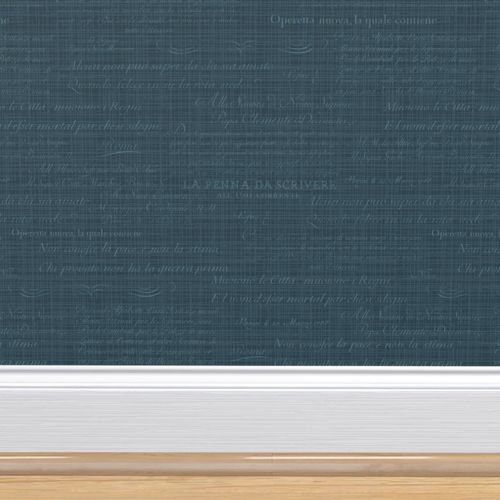 Vintage Italian Scripts Wallpaper in Slate Teal Blue CUSTOM - Etsy UK