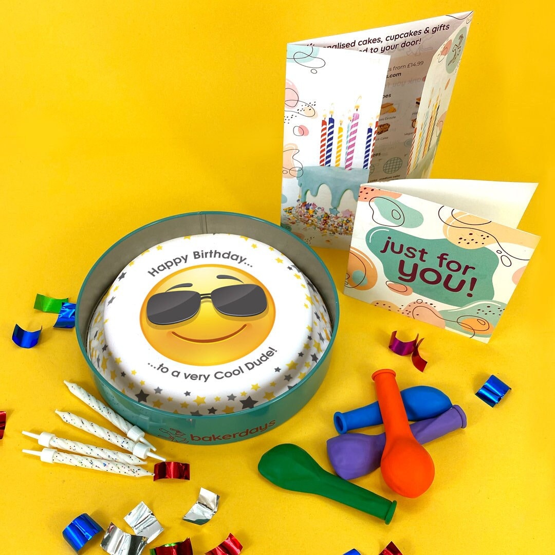 Personalised Emoji Birthday Letterbox Cake With Candles & Balloons ...