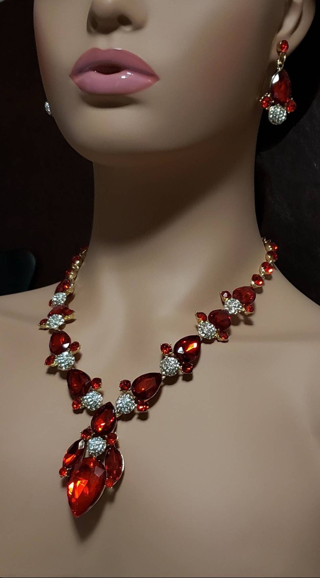 Wedding Jewelry,red Ruby Bridal Necklace Earrings Set Vintage Inspired ...