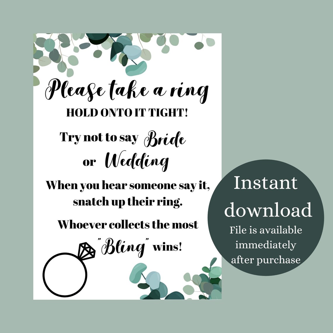 The Ring Game, Bridal Shower Game Sign, Bridal Shower Game Ideas, Ring ...
