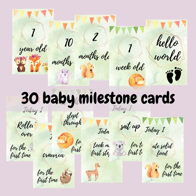 Watercolor Milestone Cards, Printable, Set of 30, PDF, Baby Milestone ...
