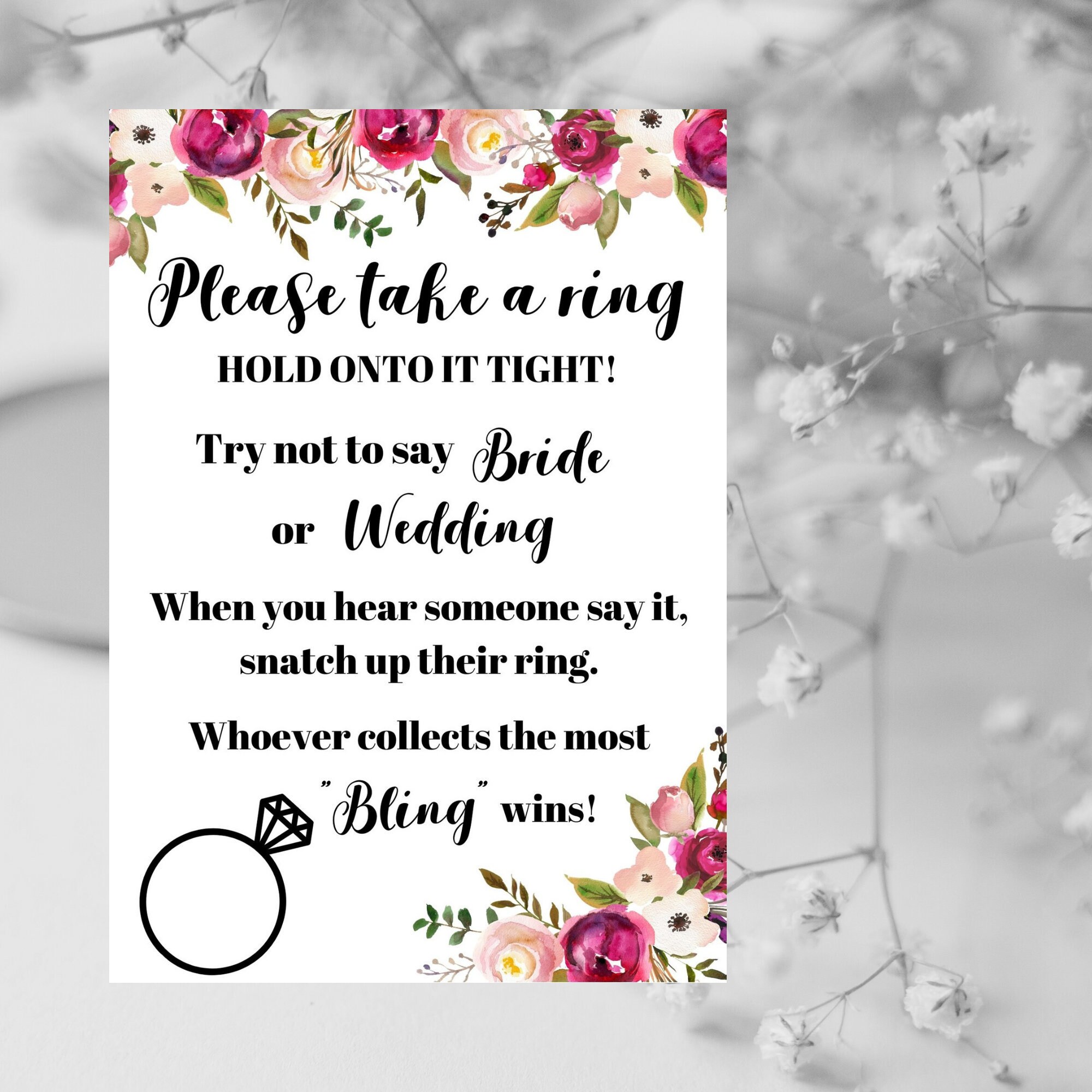 The Ring Game, Bridal Shower Game Sign, Bridal Shower Game Ideas, Ring ...
