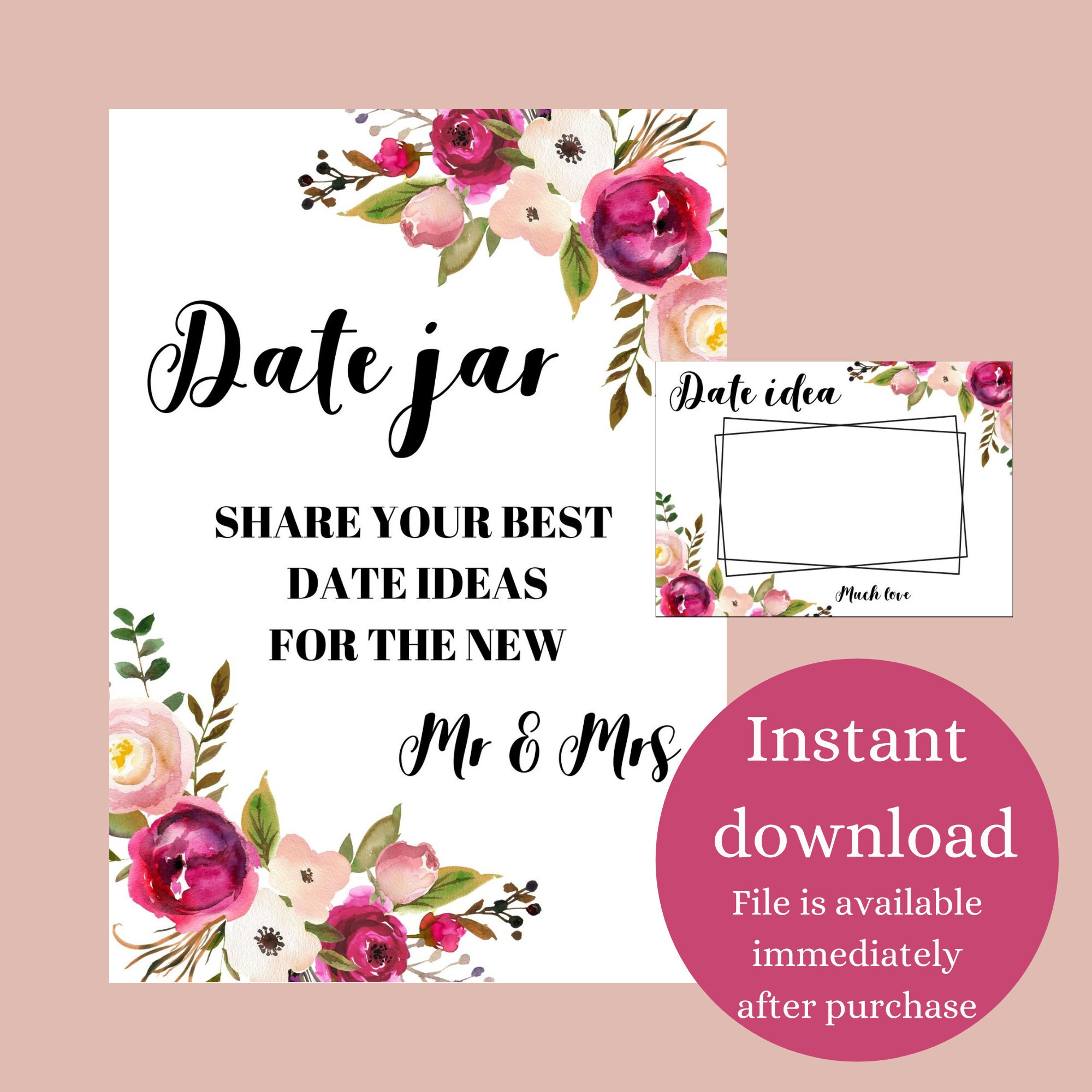 Date Jar Sign, Date Jar Cards, Date Jar for Bridal Shower, Date Jar ...