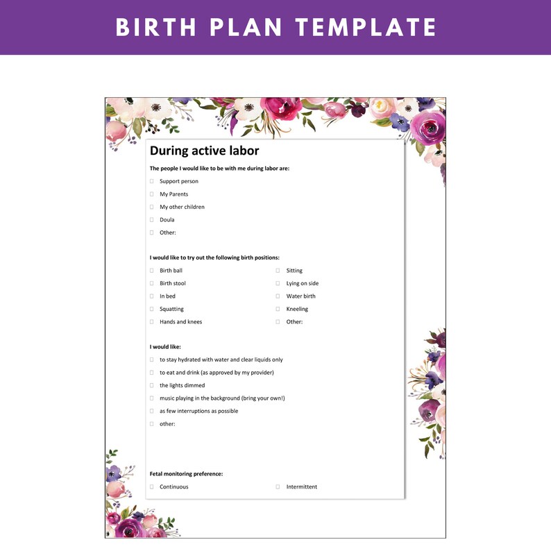Birth Plan Template Birth Preferences Birthing Plan | Etsy