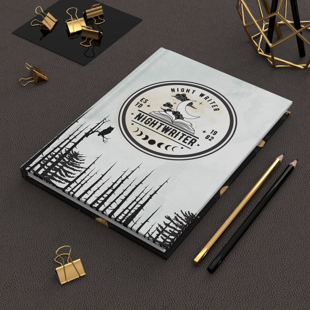 Night Writer Moon and Book Stars Trees Outdoors With Owl - Etsy