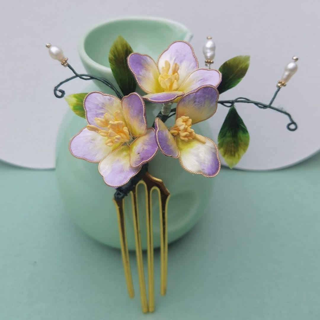 Ronghua Velvet Flower Blue Silk Peach Blossom Hair Comb, Hanfu Hairpin ...