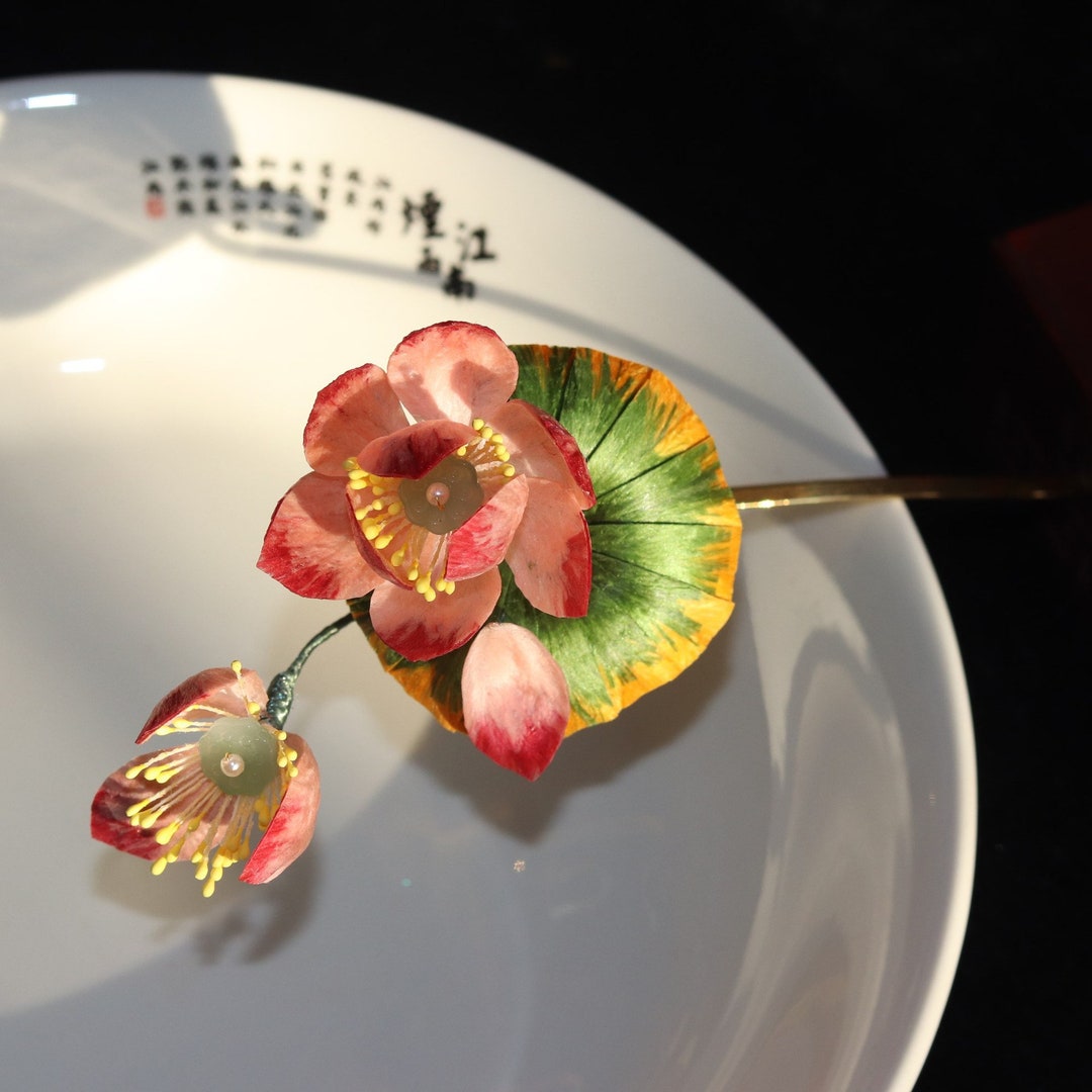 Antique Silk Velvet Lotus Flowers Hairpin, Retro Chinese Headdress - Etsy